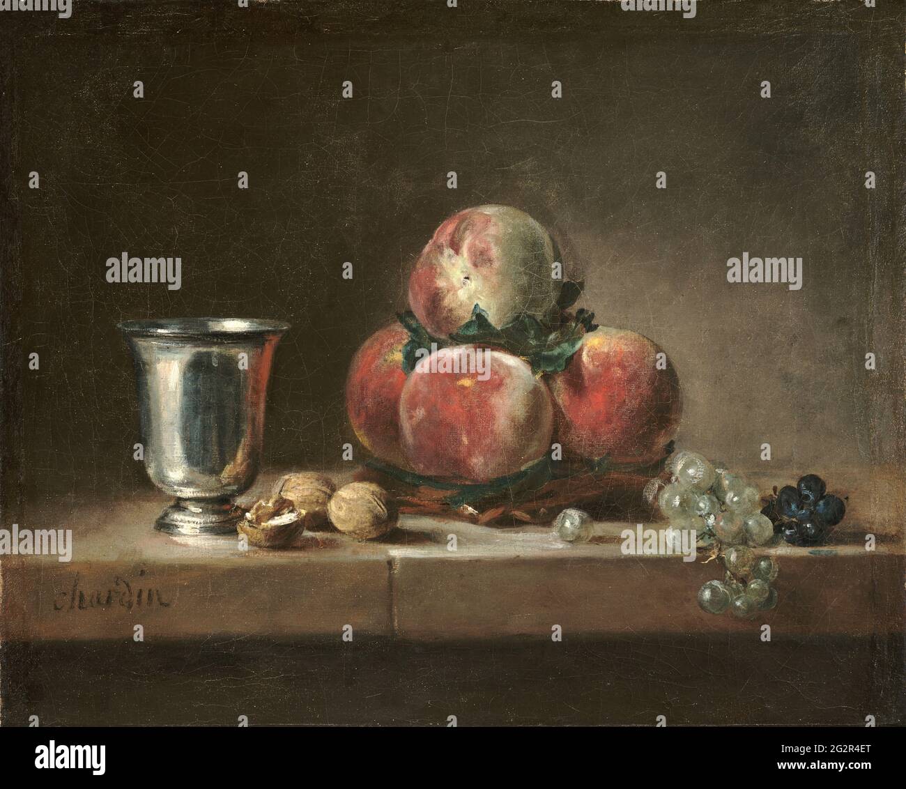 Jean Baptiste Simeon Chardin - Still Life with Peaches a Silver Goblet ...