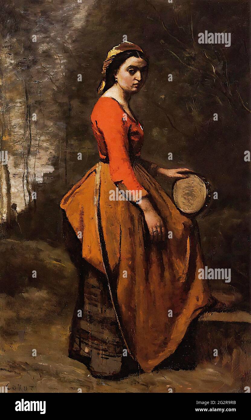 Jean-Baptiste-Camille Corot - Gypsy with Basque Tamborine C 1860 Stock ...
