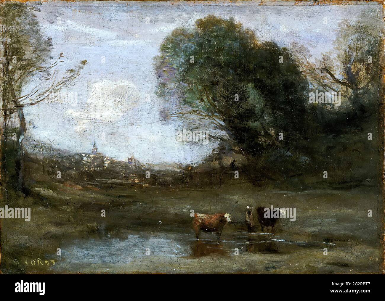 Jean-Baptiste-Camille Corot - Morning Landscape with Two Cows and a ...