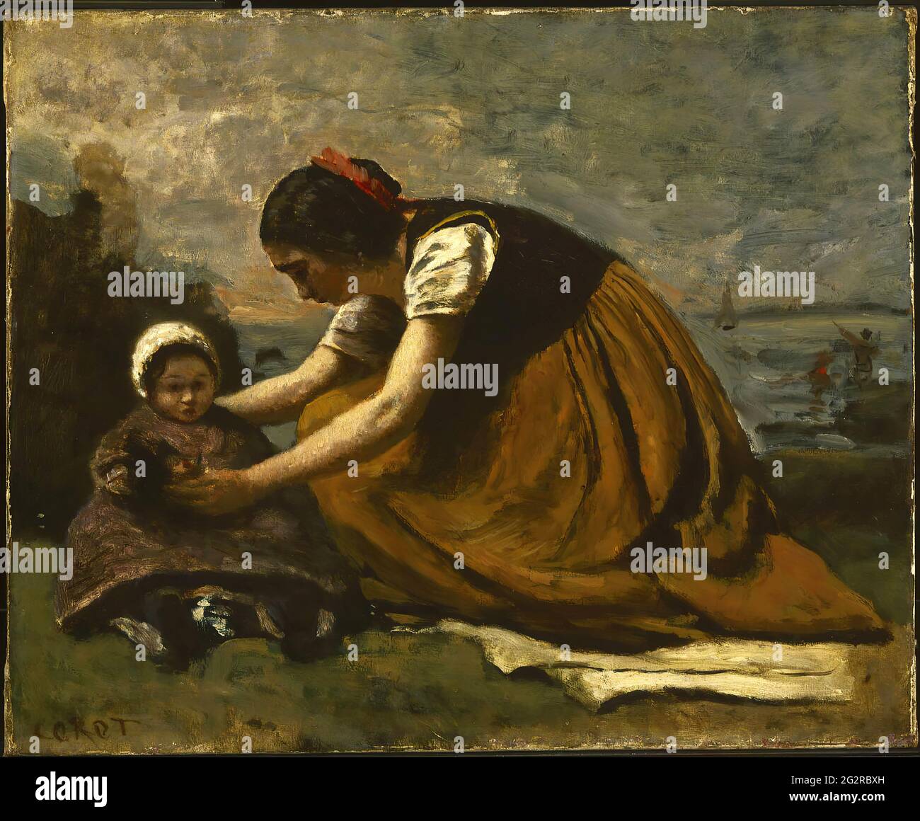 Jean-Baptiste-Camille Corot - Mother and Child on a Beach Stock Photo ...