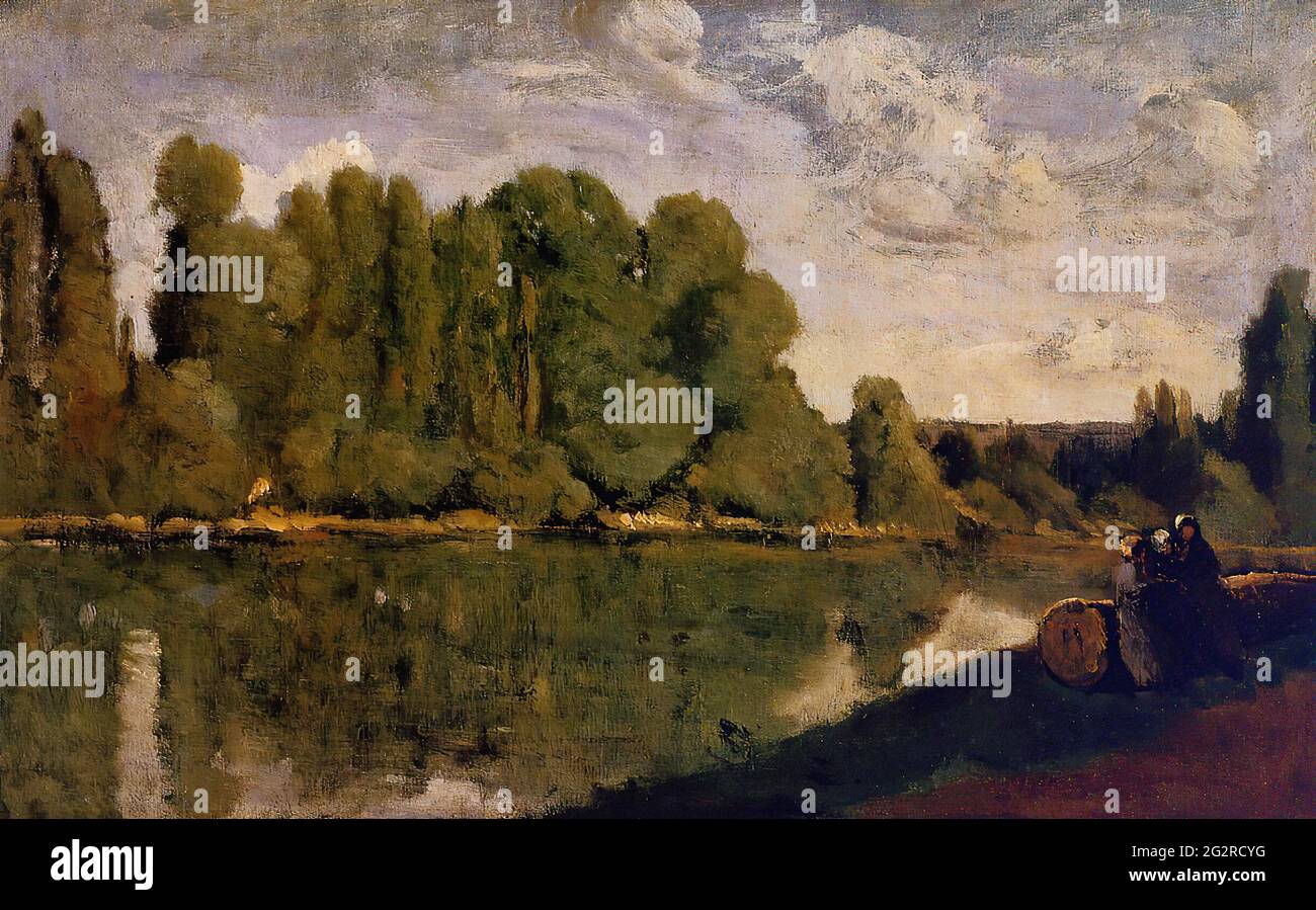 Jean-Baptiste-Camille Corot - Rhone Three Women Riverbank Seated Tree ...