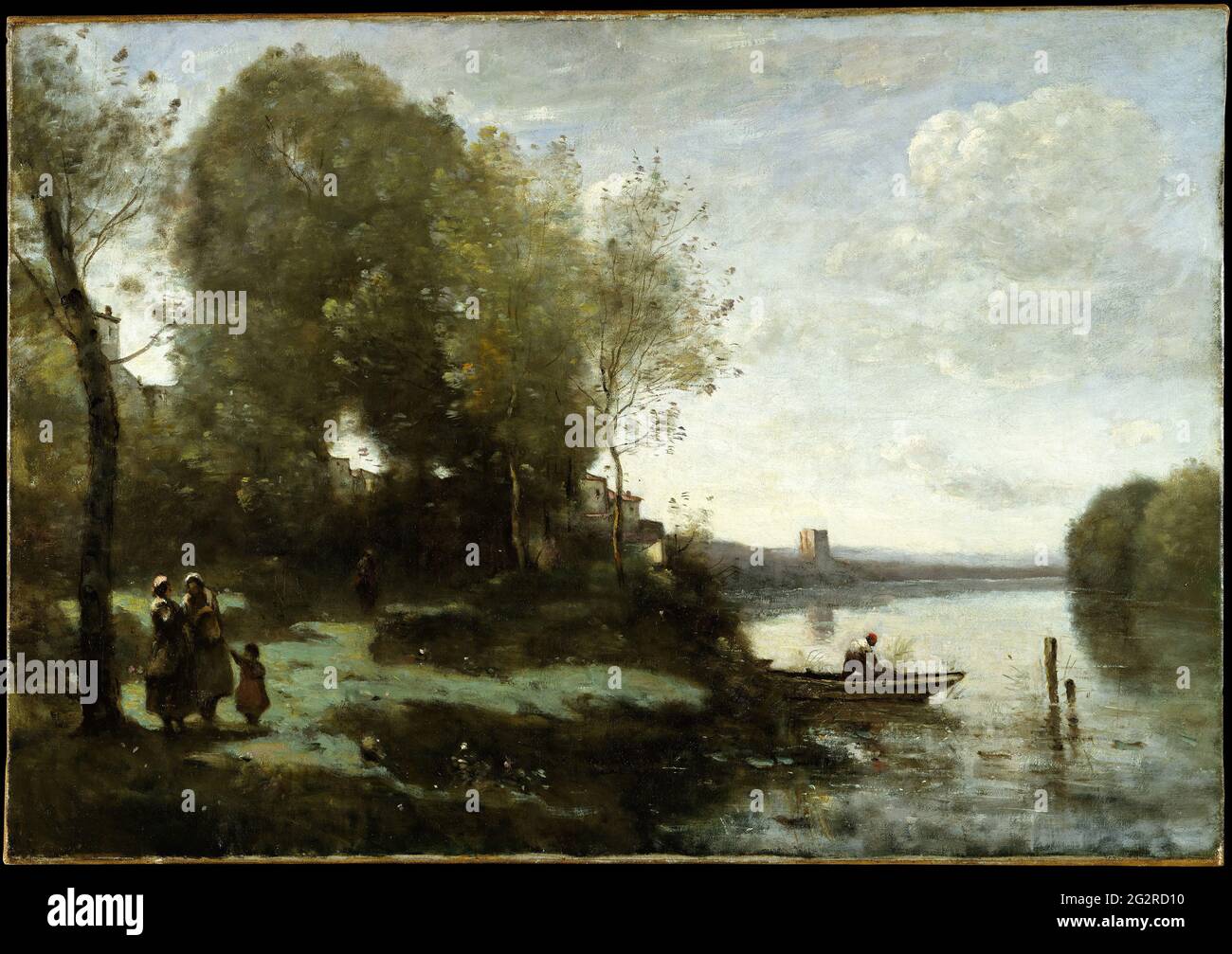Jean-Baptiste-Camille Corot - River with a Distant Tower Stock Photo ...