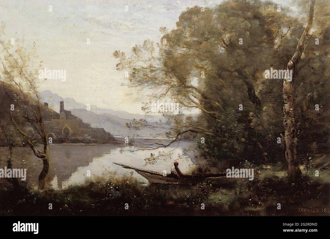 Jean-Baptiste-Camille Corot - Souvenir Italy Moored Boat 1864 Stock ...