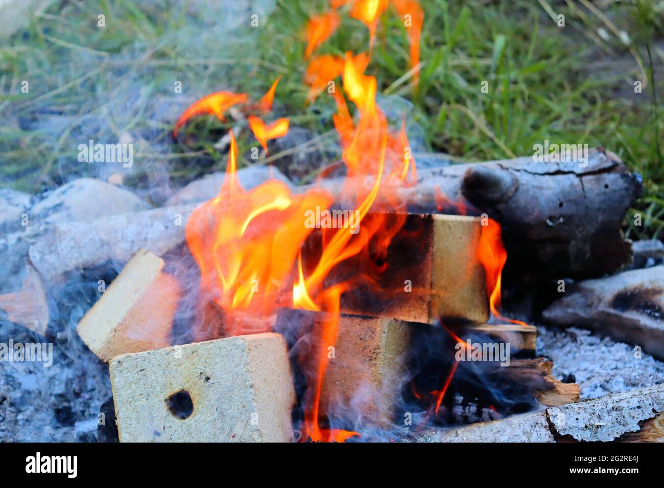 Bonfire is burning, hot coals for barbecue Stock Photo - Alamy