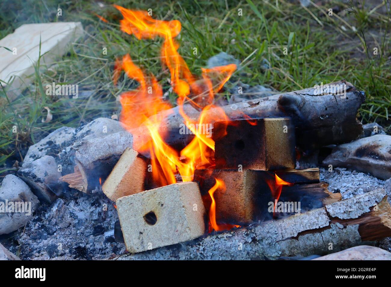 Bonfire is burning, hot coals for barbecue Stock Photo - Alamy