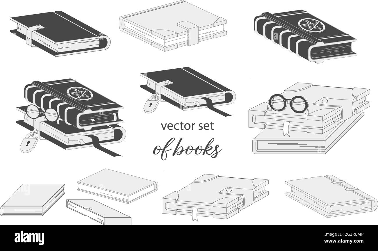 Vector illustration set books Black and White Stock Photos & Images - Alamy