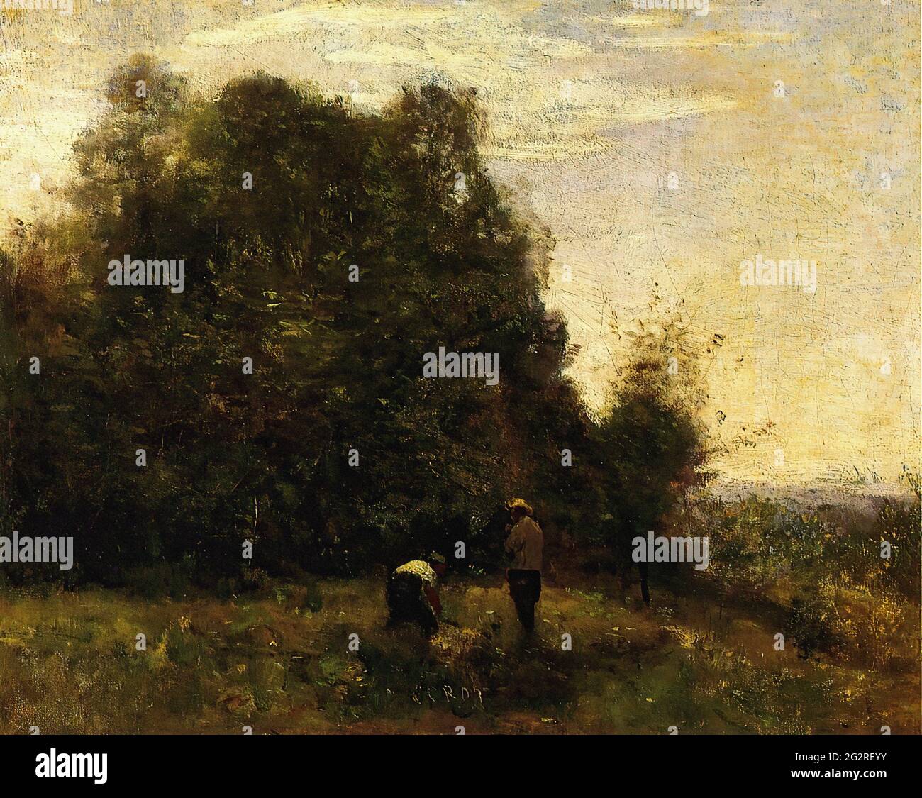 Jean-Baptiste-Camille Corot - Two Figures Working Fields Stock Photo ...