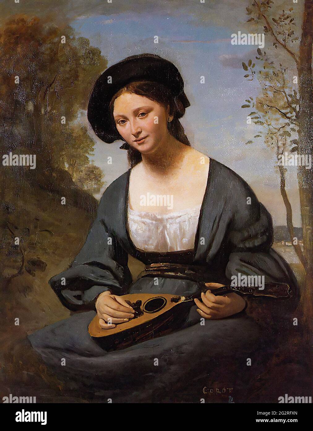 Jean-Baptiste-Camille Corot - Woman Toque with Mandolin C 1855 Stock ...