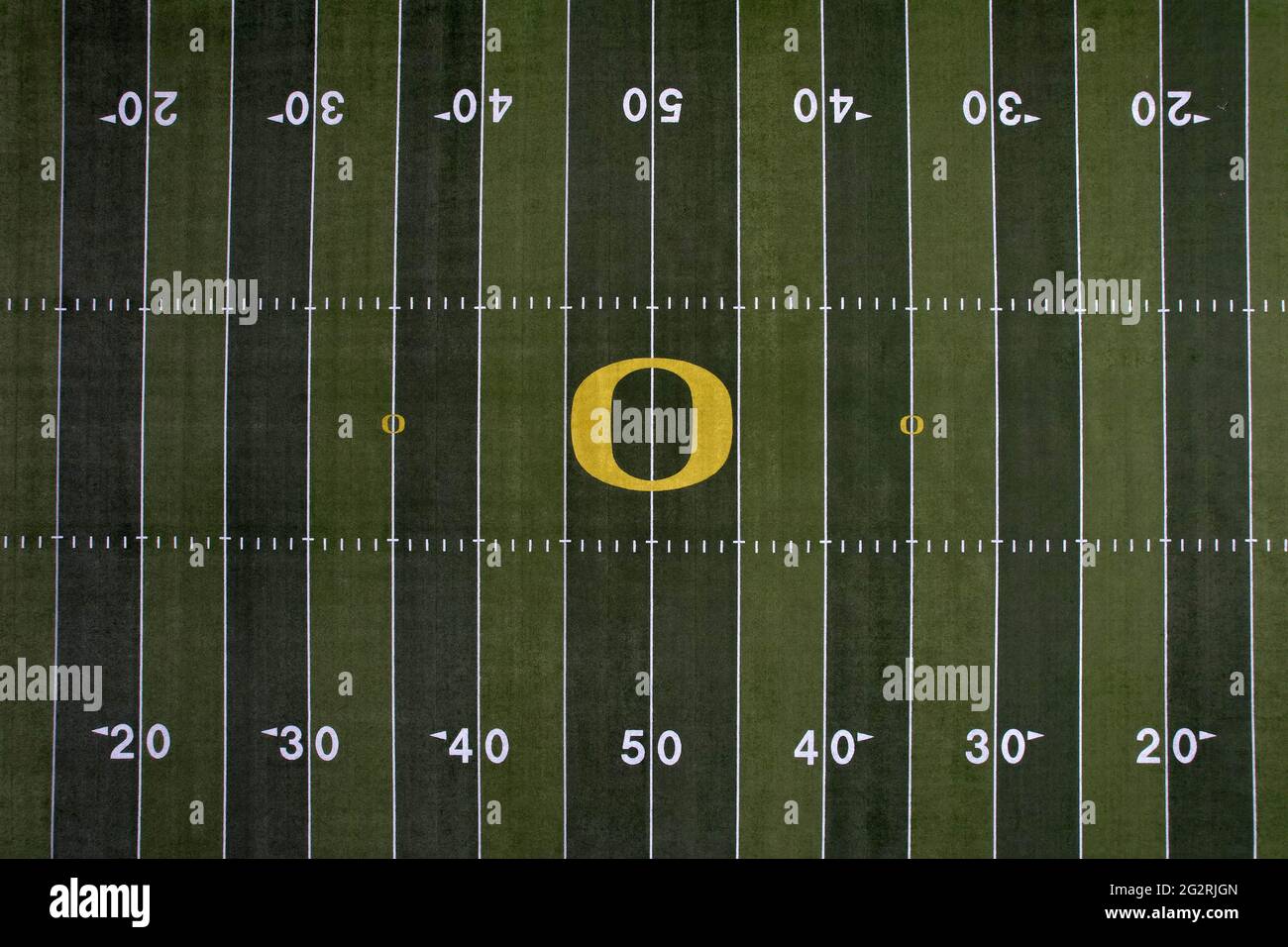 Ana aerial view of the Oregon Ducks logo at midfield of the Stephanie ...