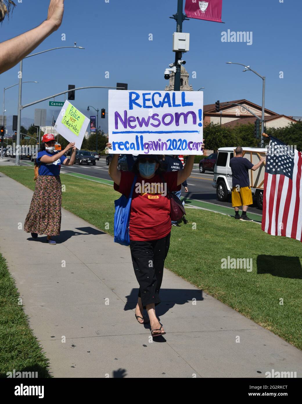 Beverly Hills, CA/USA - Aug 1, 2020: Woman with a Recall Gavin Newsom ...