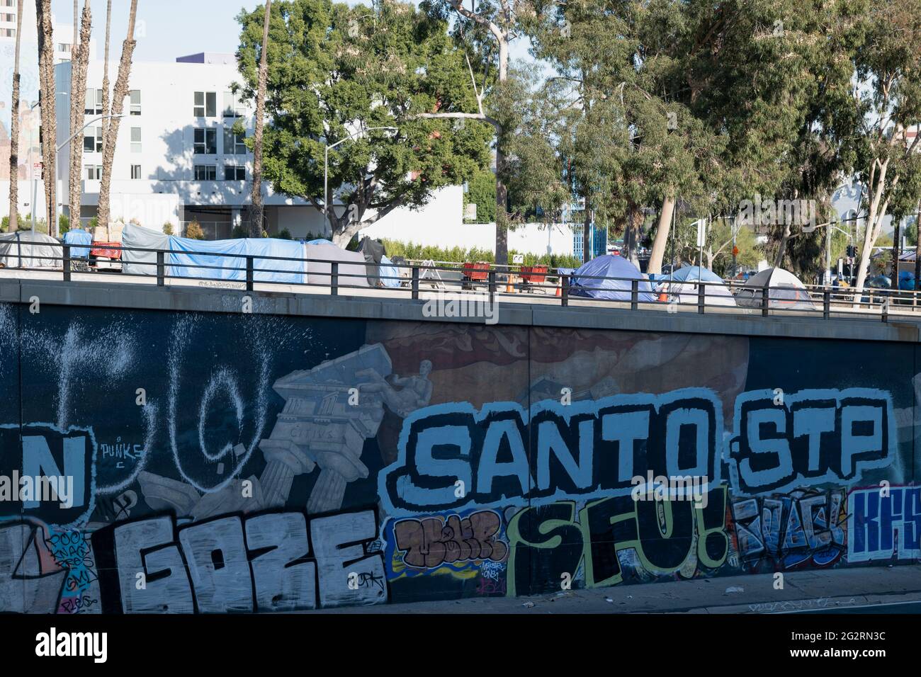 Los Angeles, CA USA - January 10, 2021: Homeless encampment along a ...
