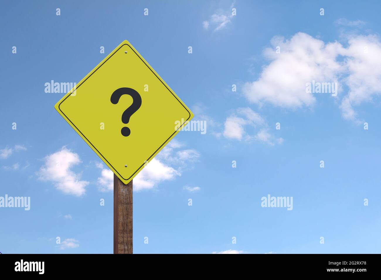 Yellow warning sign with question mark with copy space. 3d illustration ...