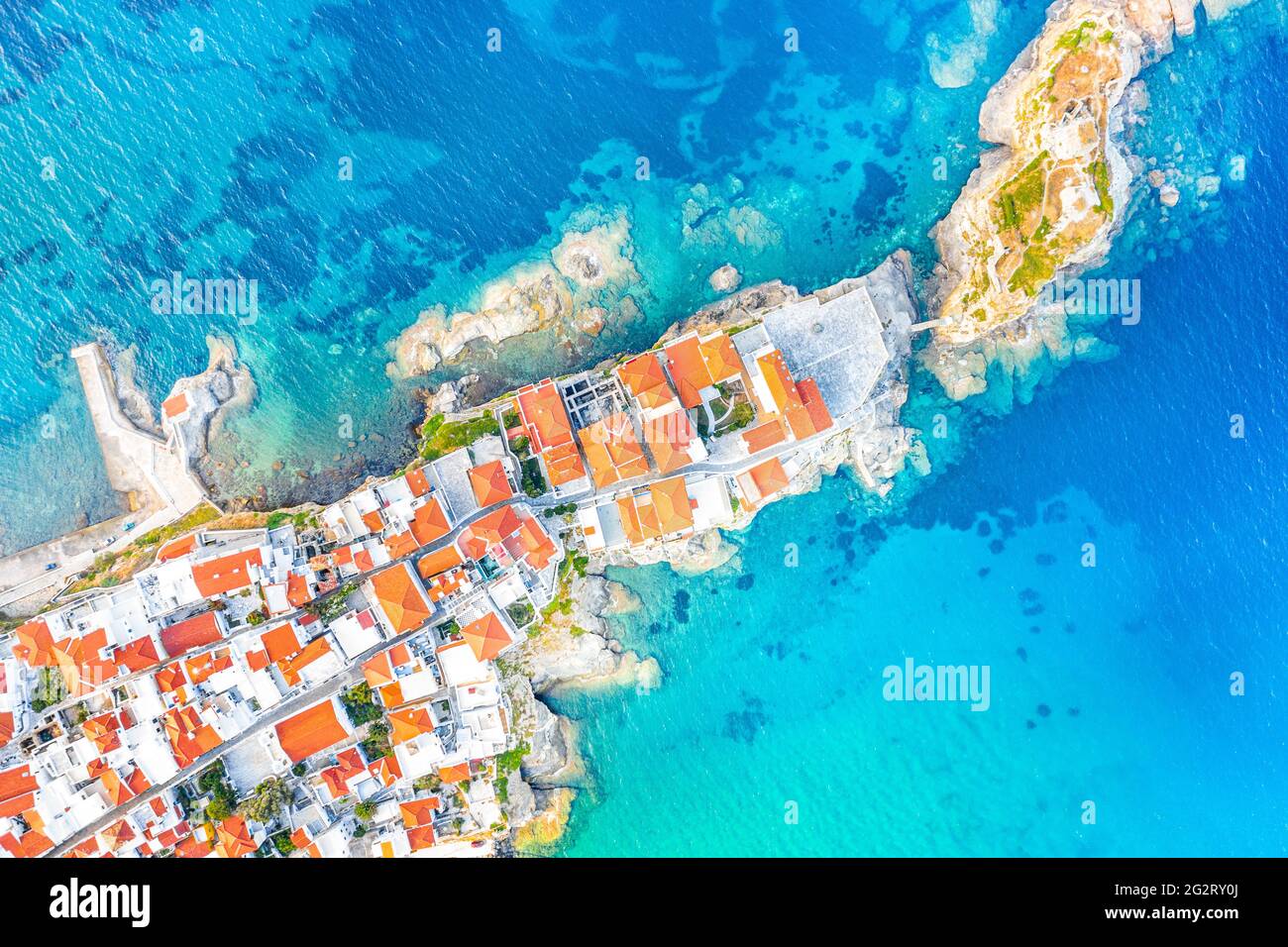 View of Andros, beautiful island in the Cyclades, Chora, Andros island ...