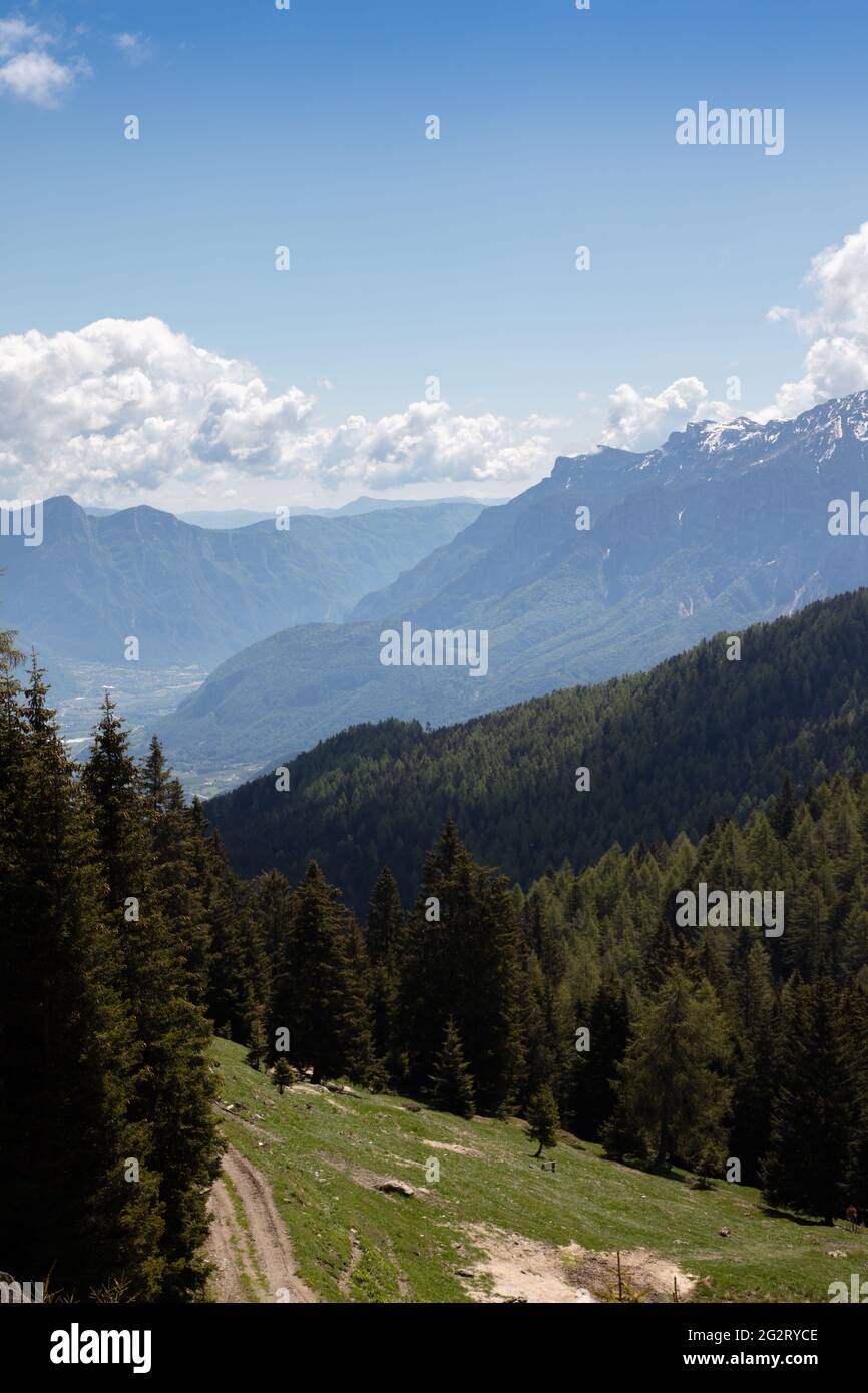 a beautiful view of the Italian Alps from a trekking path, Trentino ...