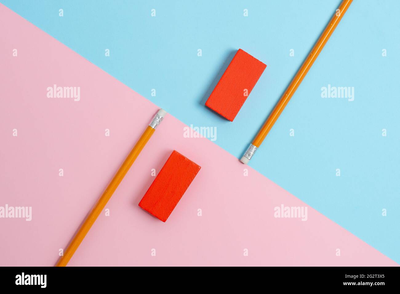 Two Objects Arranged Facing Inward Outward On a Separated Coloured ...