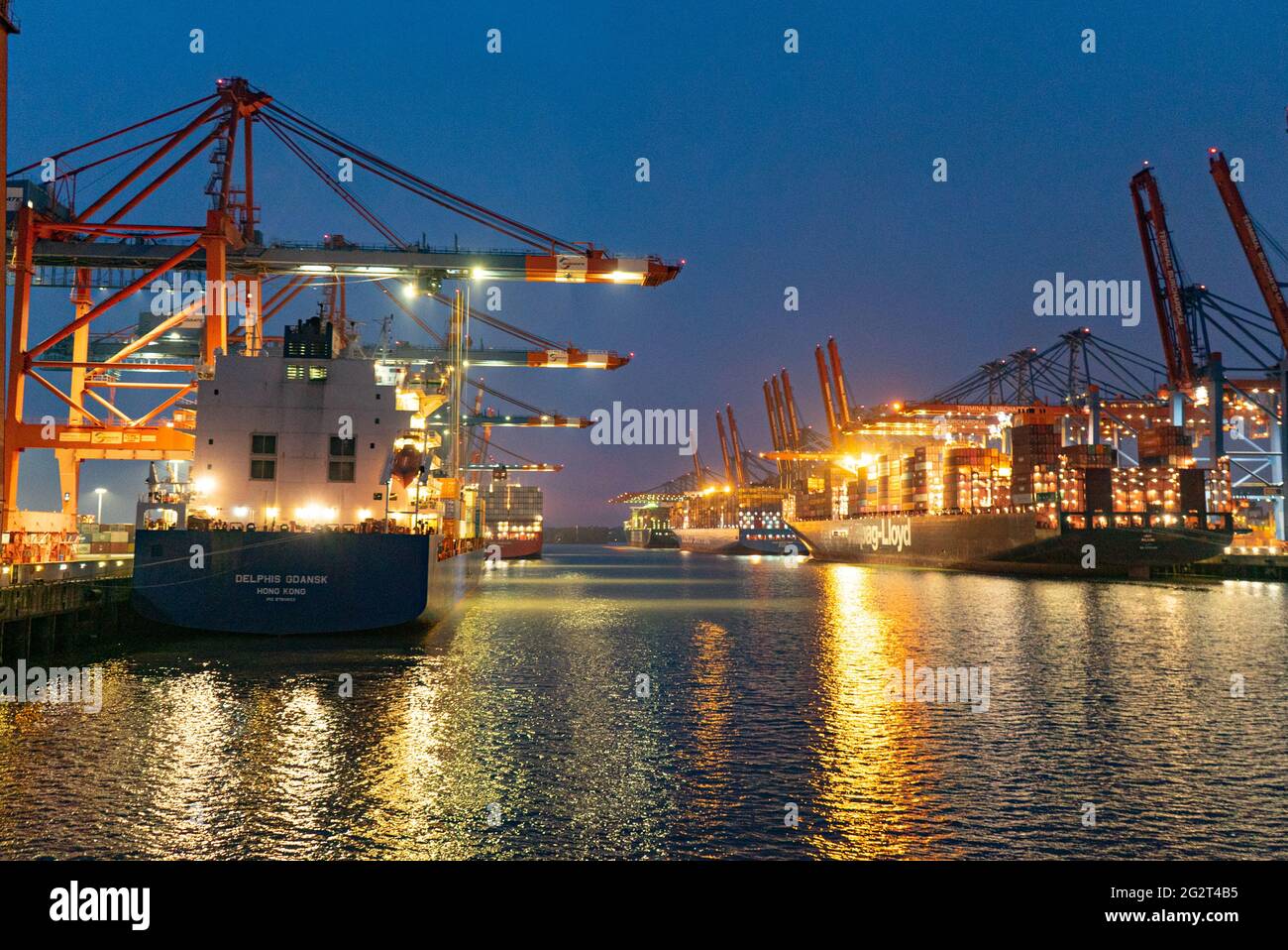 Port of Hamburg with its huge container terminals by night - CITY OF ...