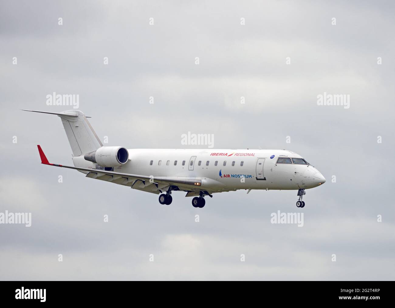 AIR NOSTRUM's EC-MNB on final approach to runway 27 at Liverpool's John ...