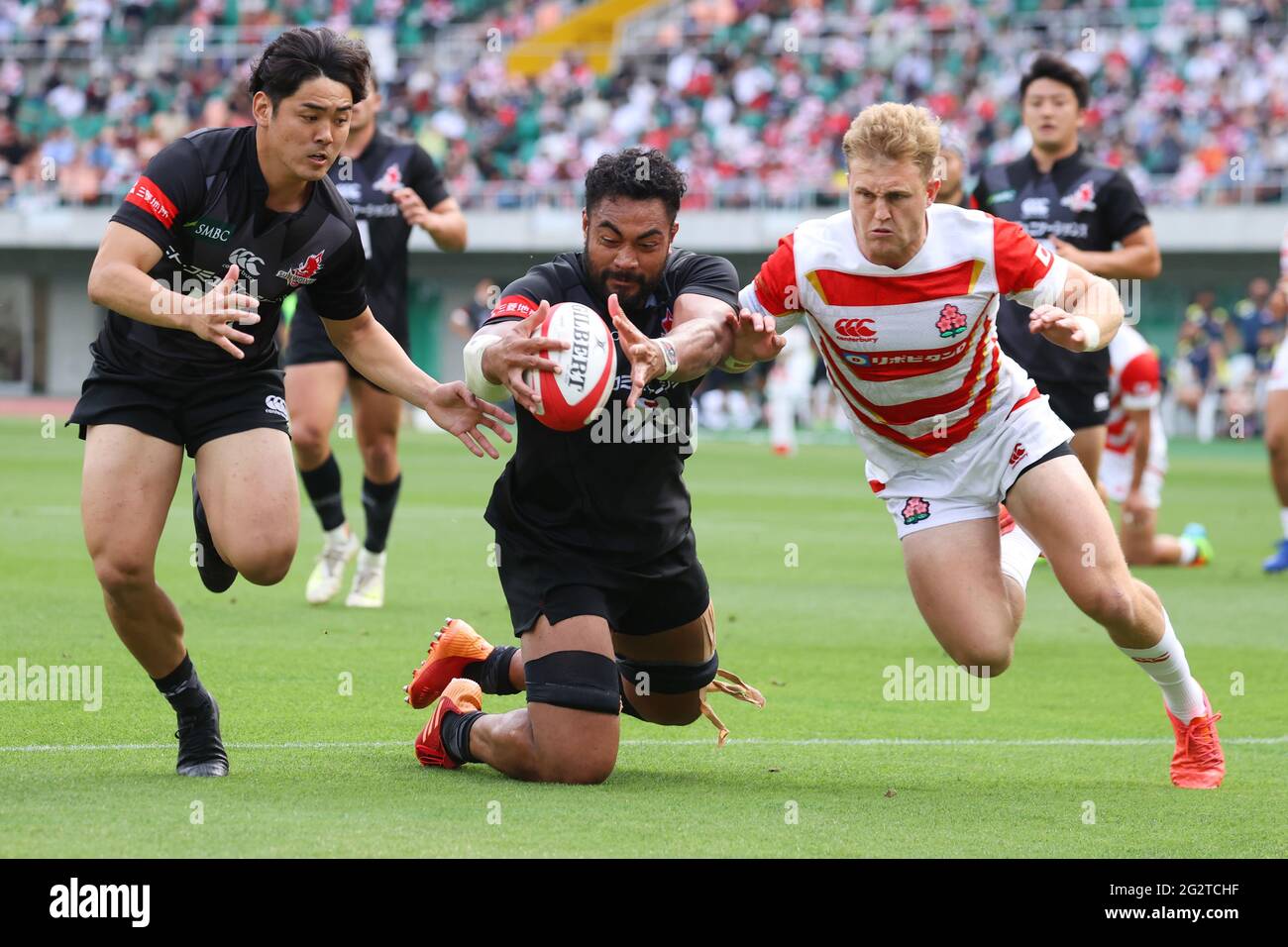 Ecopa Stadium, Shizuoka, Japan. 12th June, 2021. (L-R) Koki Takeyama ...
