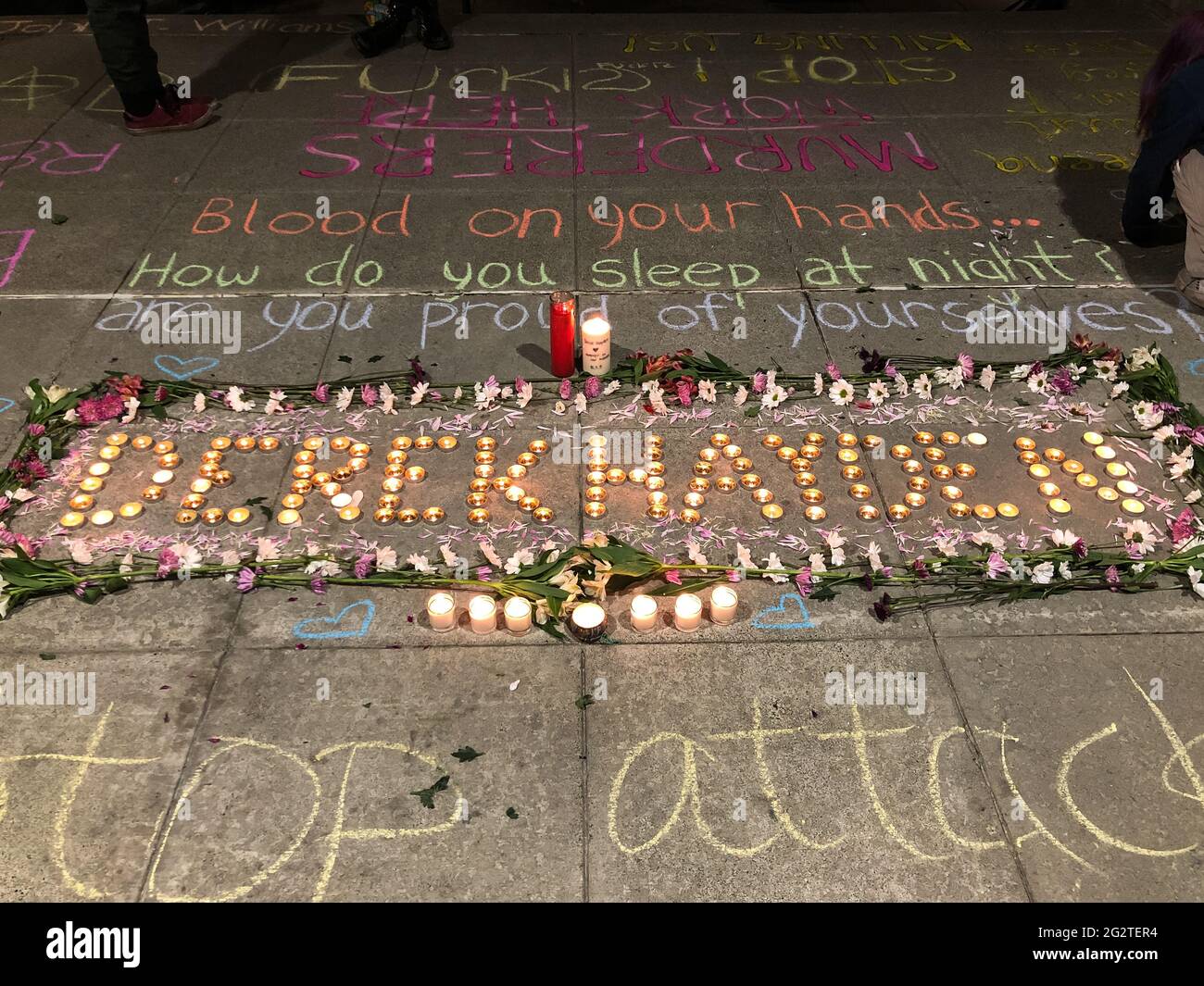 Seattle, USA. 2nd Mar, 2021. Derek Hayden memorial outside the West ...