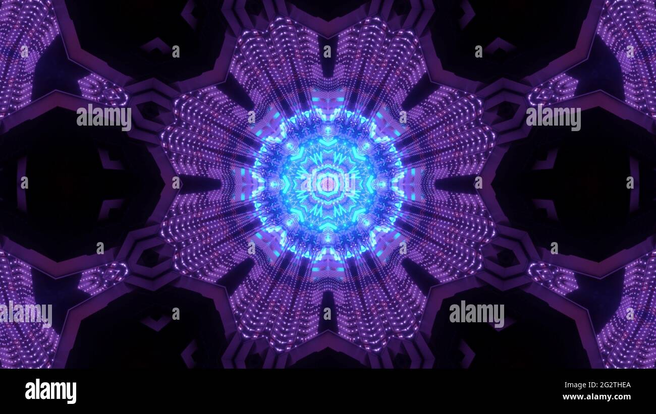 3D rendering of geometric shapes with glowing purple led lights ...