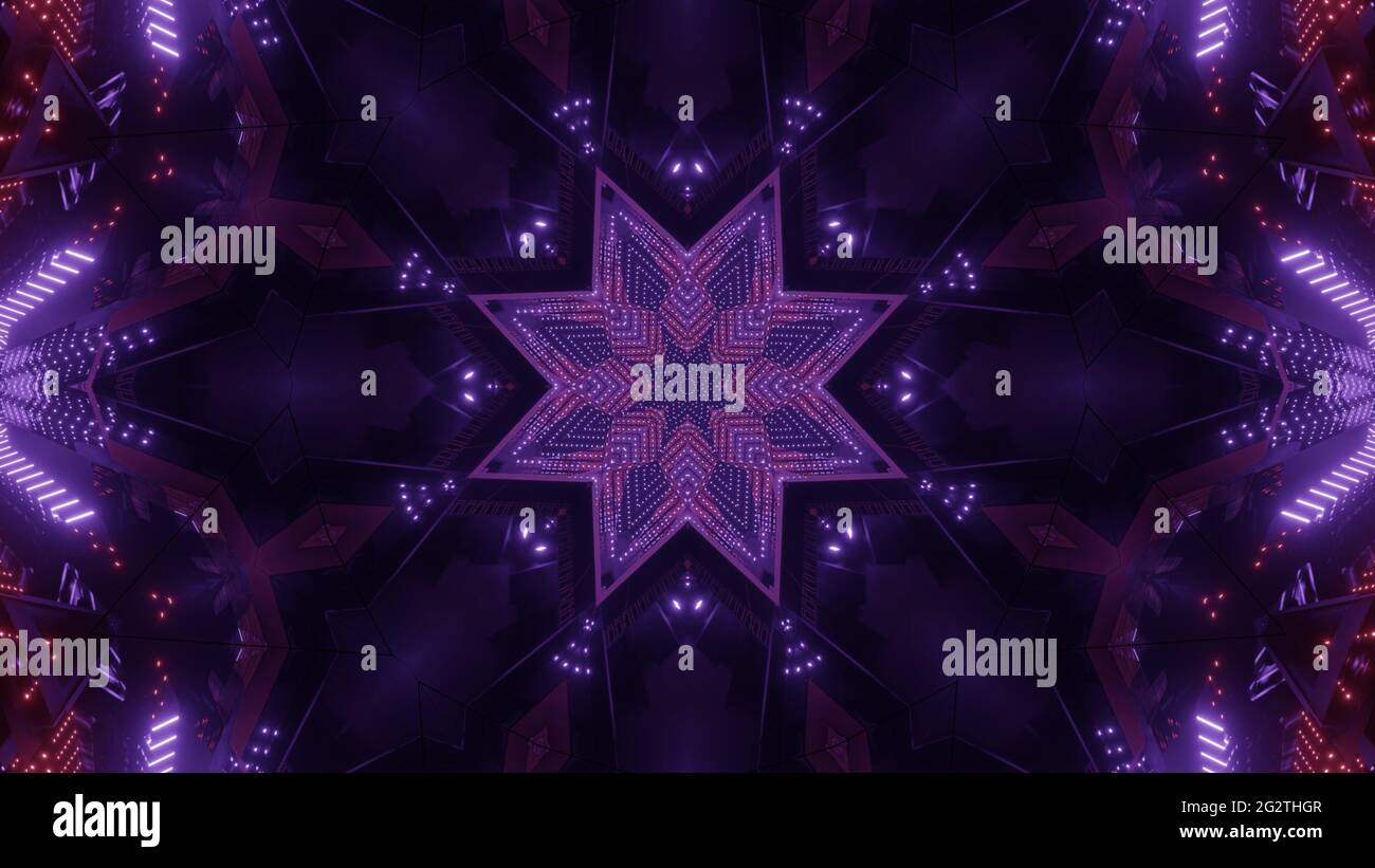 3D rendering of geometric shapes with glowing purple led lights ...