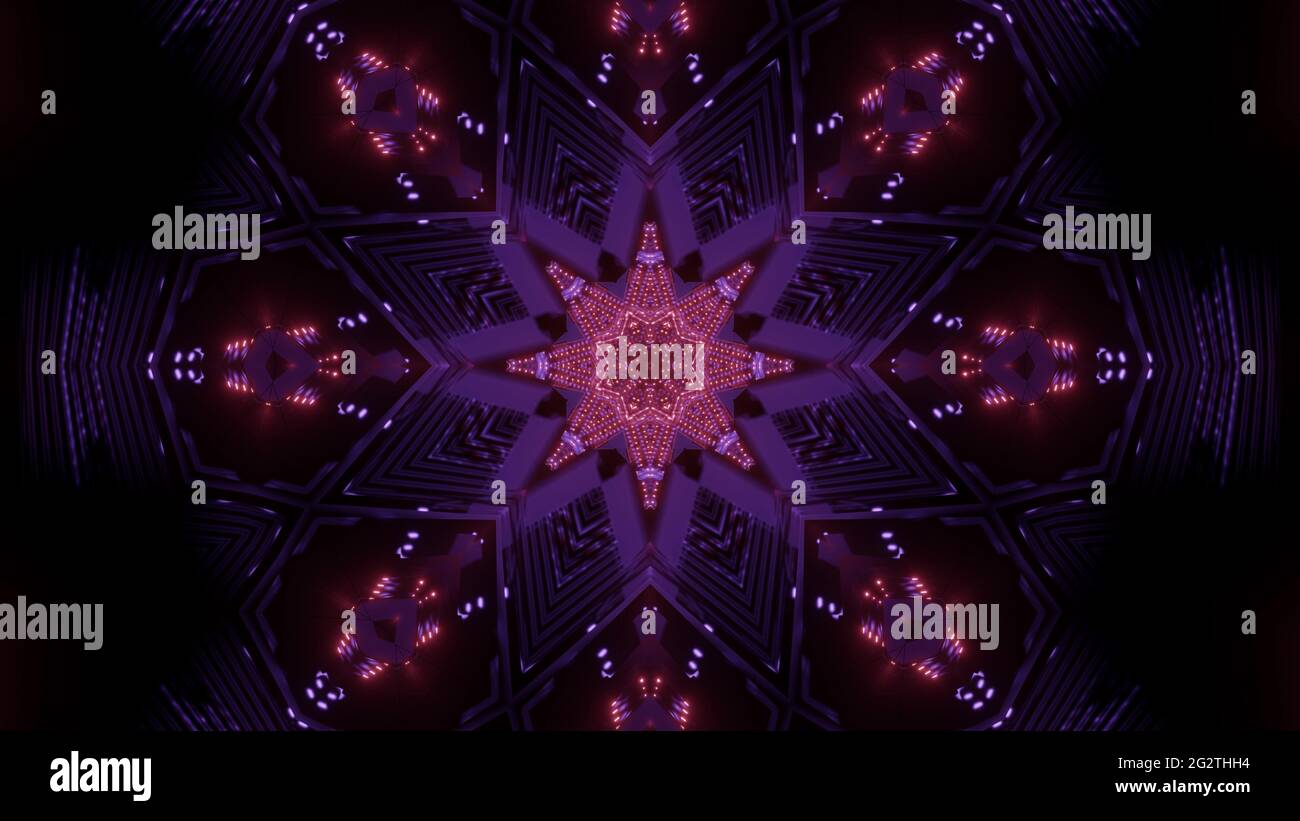 3D rendering of geometric shapes with glowing red and purple led lights ...