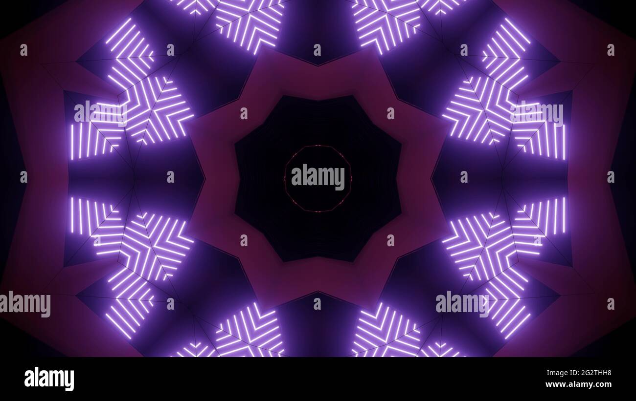 3D rendering of geometric shapes with glowing purple led lights ...
