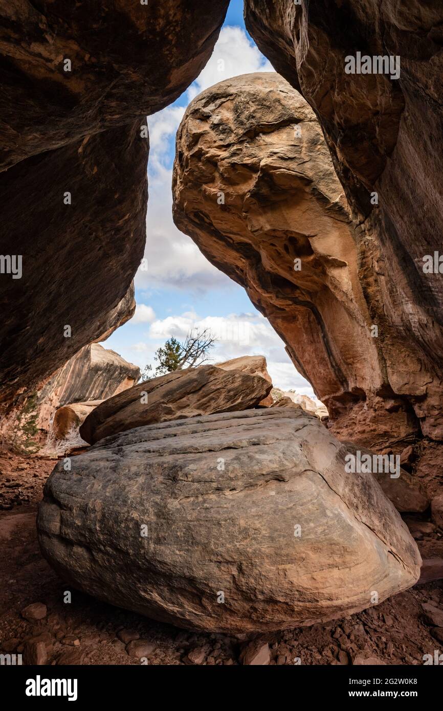 Archway and Large Boulder On Trail in the needles district of ...