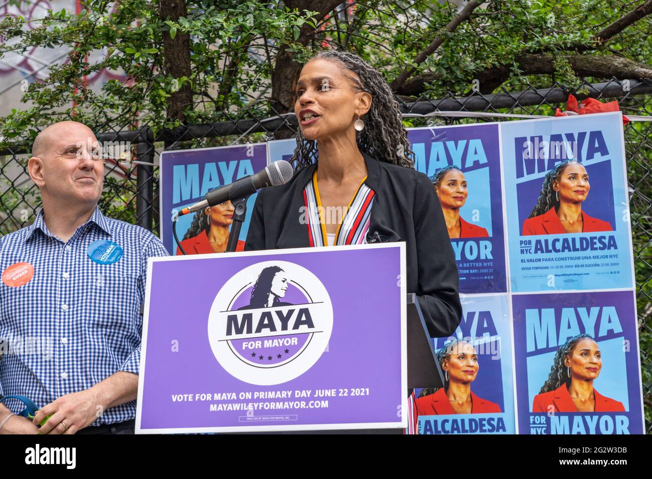 NEW YORK, NY – JUNE 12: NYC mayoral candidate Maya Wiley speaks at a ...