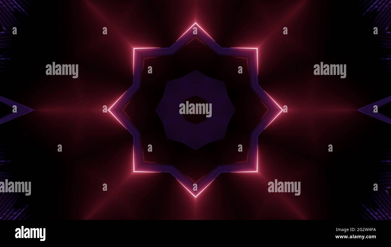 A 3D rendering of geometric shapes with glowing red neon lights ...
