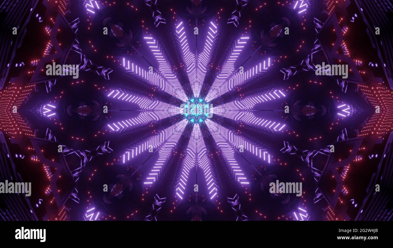 A 3D rendering of geometric shapes with glowing red and purple led ...