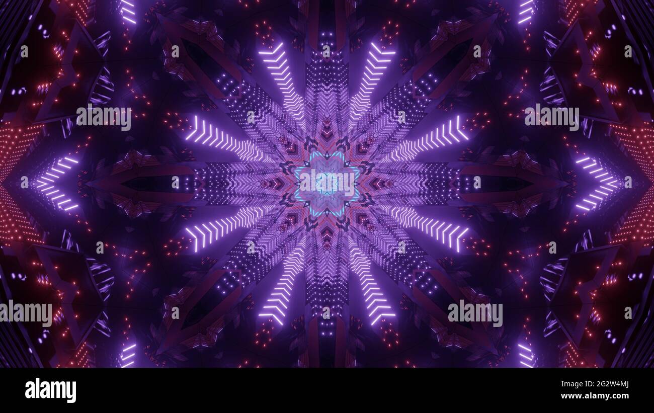 A 3D rendering of geometric shapes with glowing red and purple led ...