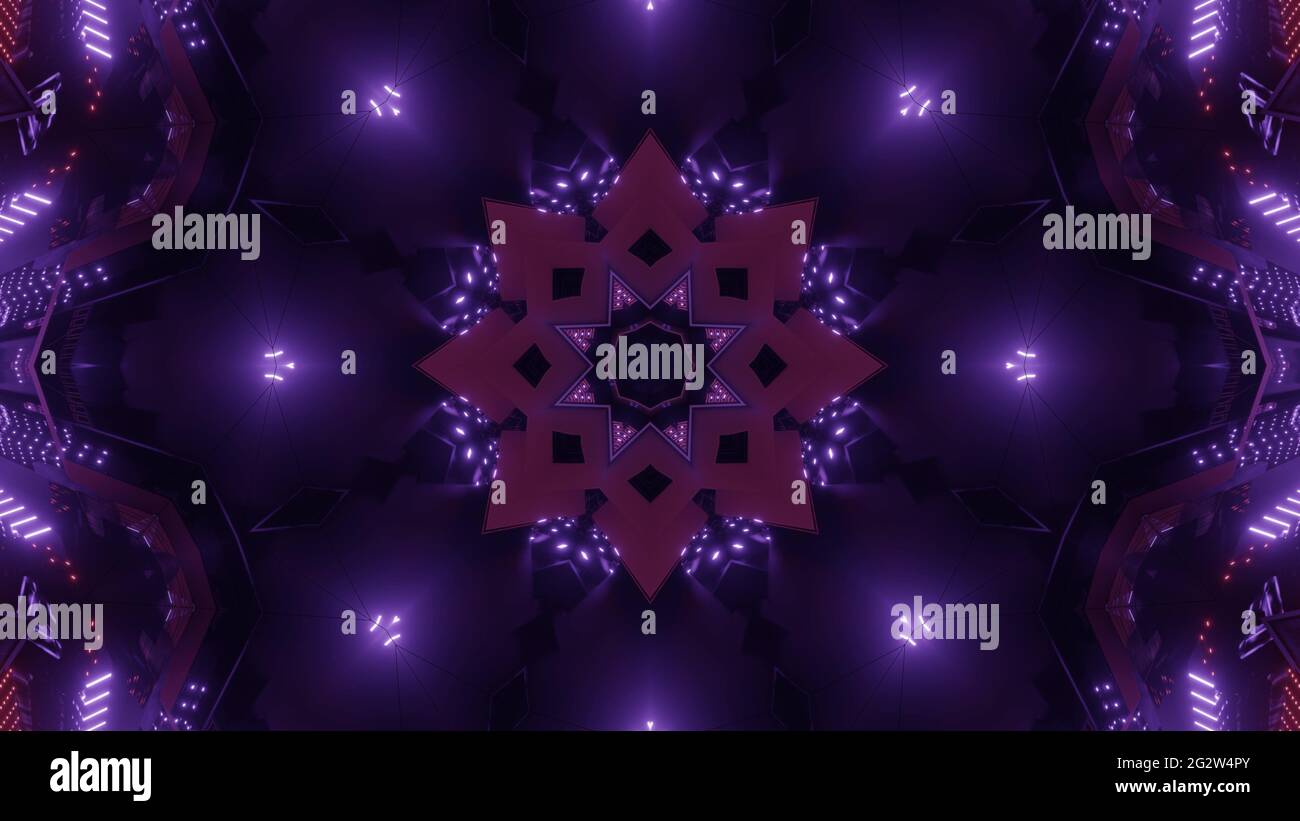 A 3D rendering of geometric shapes with glowing red and purple led ...