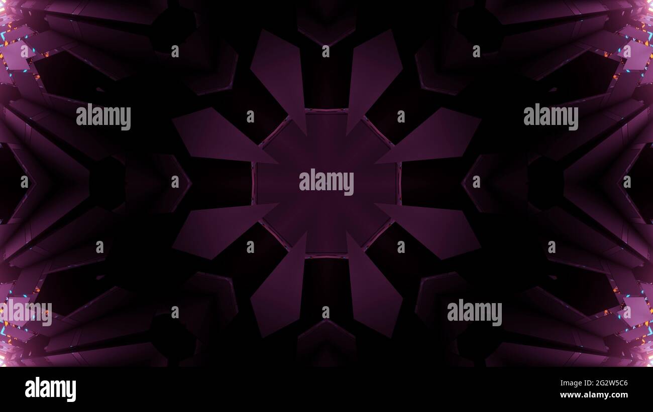 A 3D rendering of glowing purple geometric shapes against a black ...