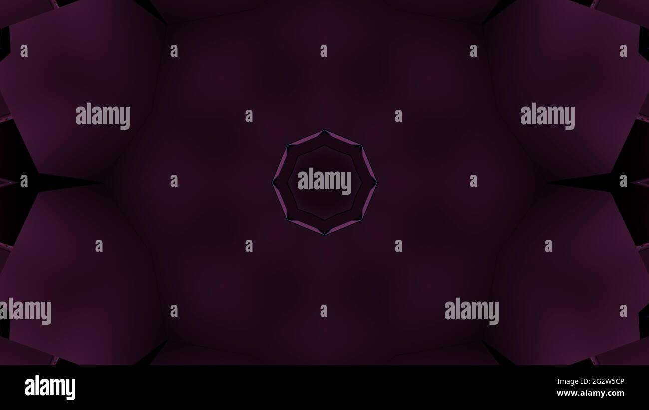 A 3D rendering of glowing purple geometric shapes against a black ...