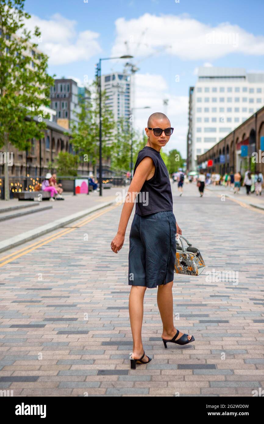 London, UK. 12th June, 2021. Model Ama Jones attends the London Fashion ...