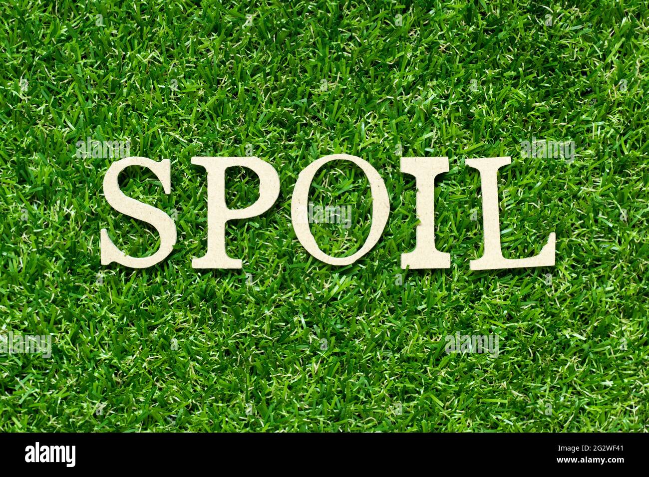Wood letter in word spoil on green grass background Stock Photo - Alamy