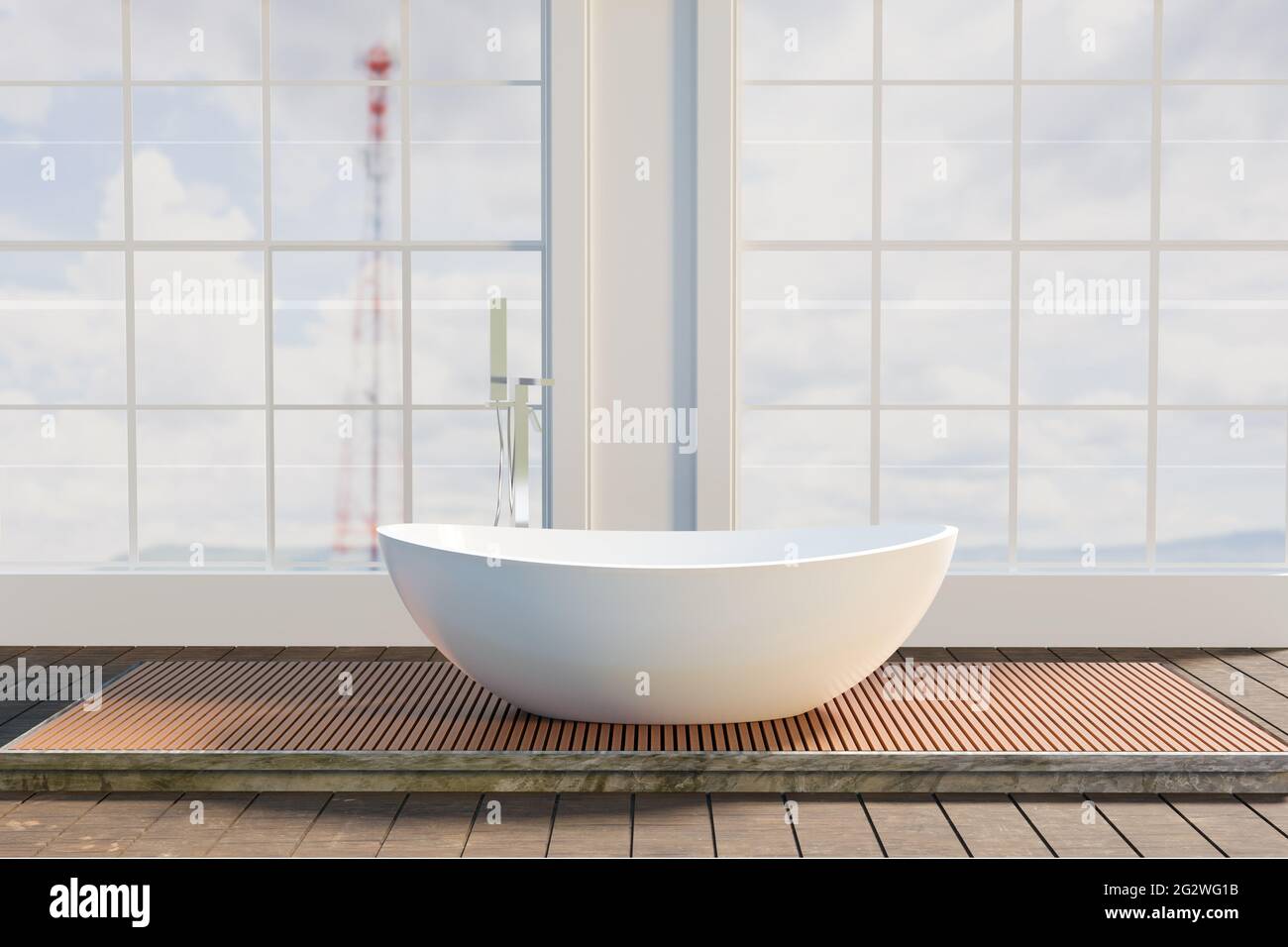 luxury toilet design with wide angle view, 3d illustration rendering ...