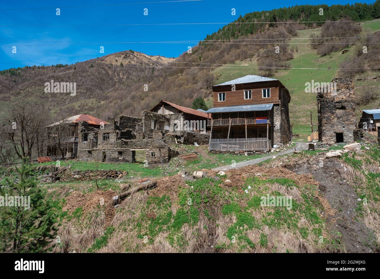 Ruins of an ancient high-mountain village in Svaneti. Georgia, travel ...