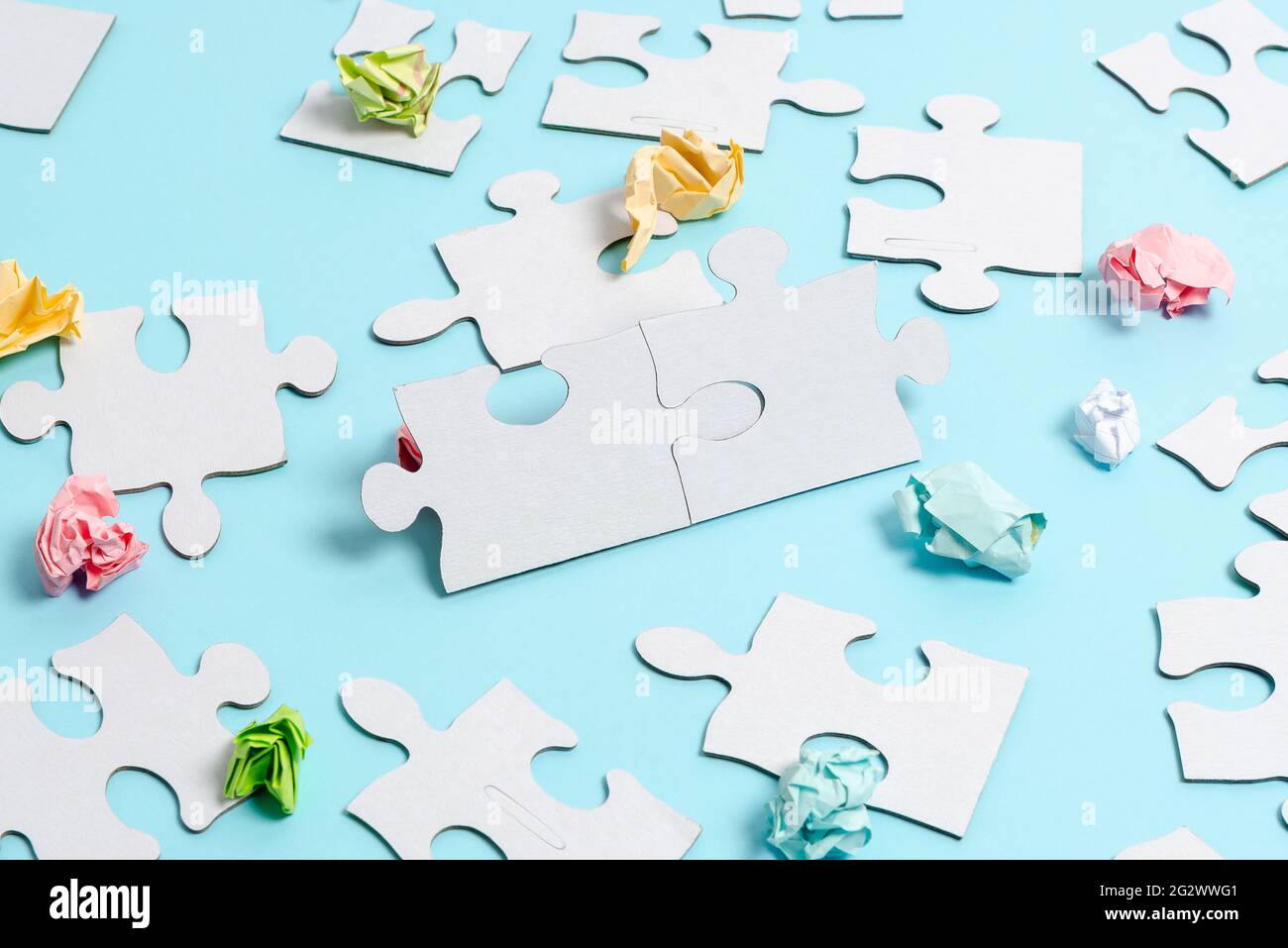 Building An Unfinished White Jigsaw Pattern Puzzle With Missing Last ...