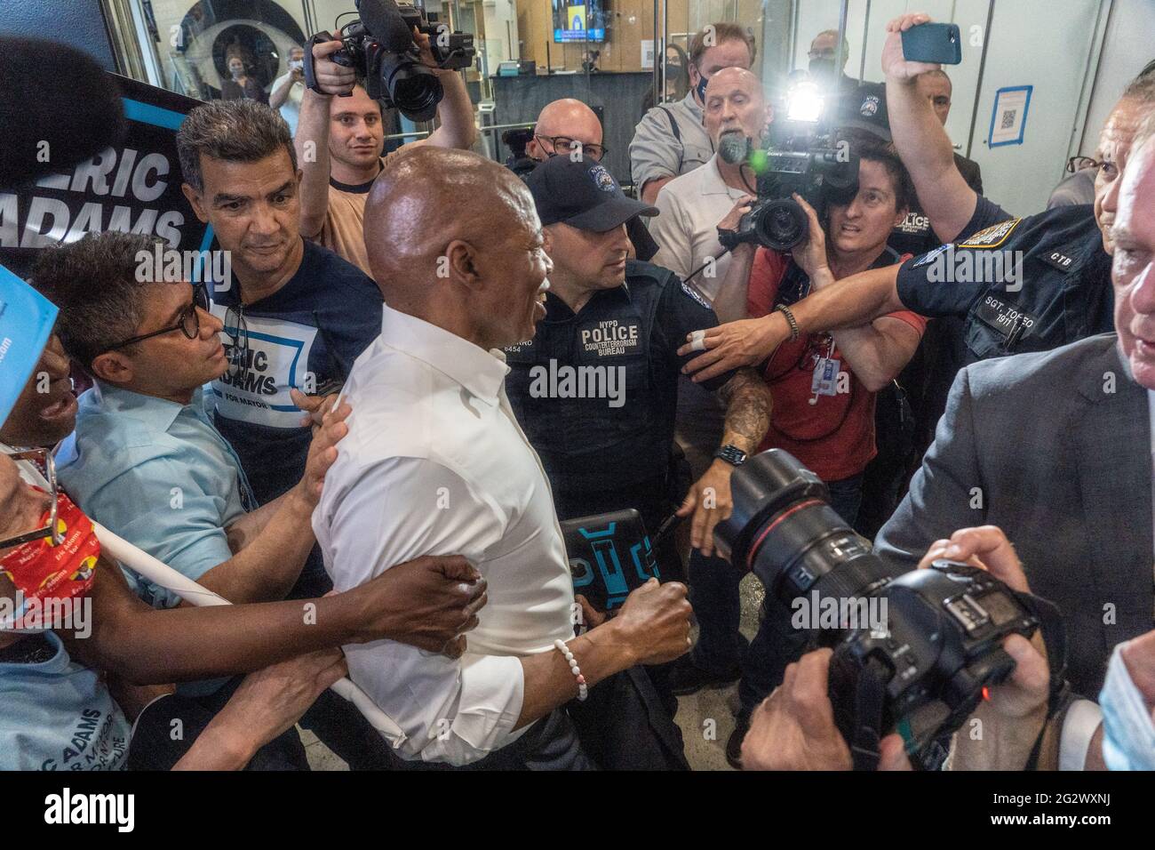 New York City mayoral candidate Eric Adams greets his supporters ...