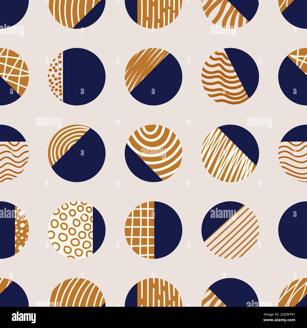Abstract elegant blue and brown circles seamless pattern with hand ...
