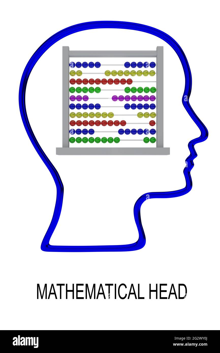 3D illustration of MATHEMATICAL HEAD script under a head silhouette ...