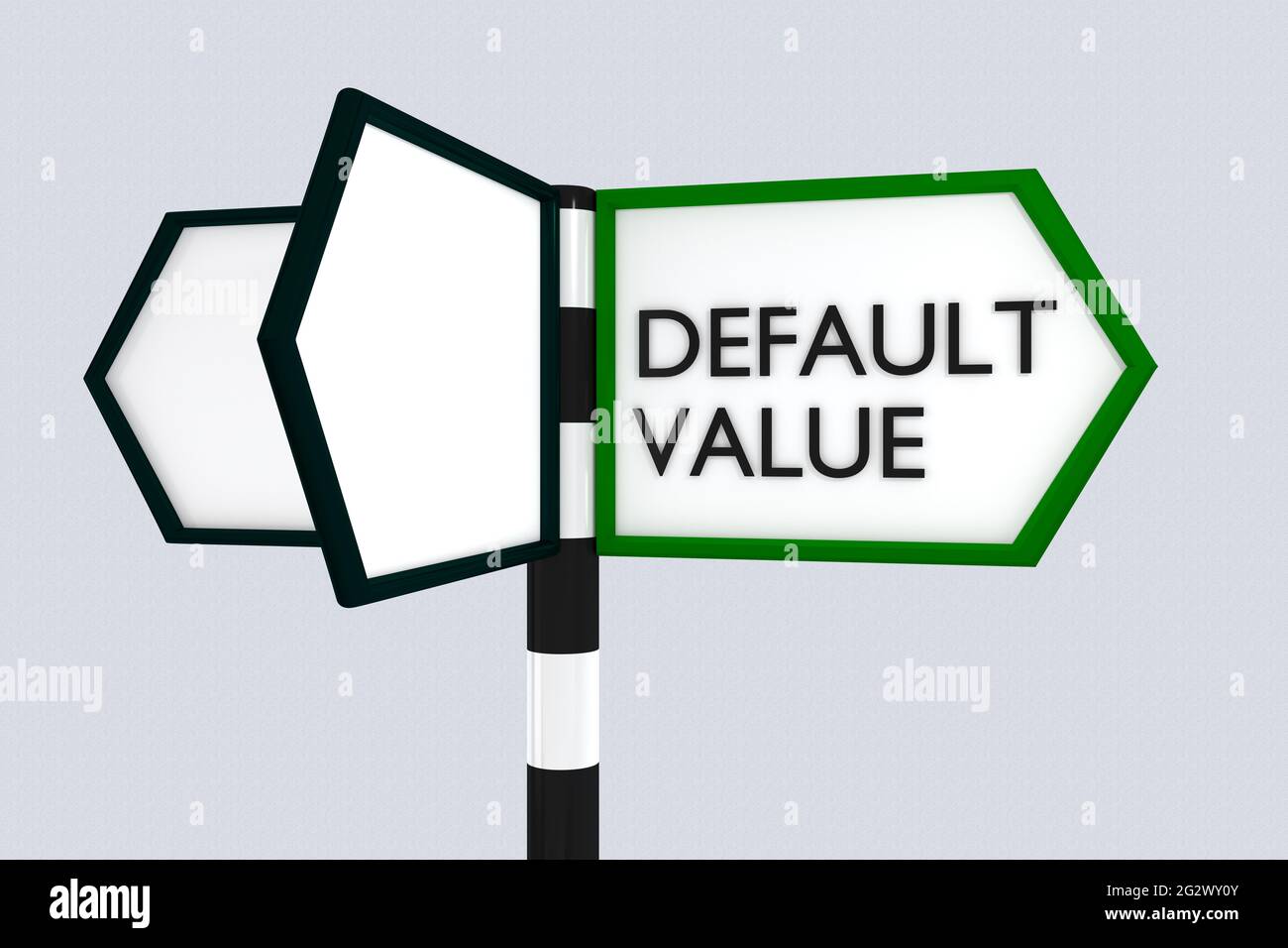 3D illustration of three road signs and the script DEFAULT VALUE on one ...