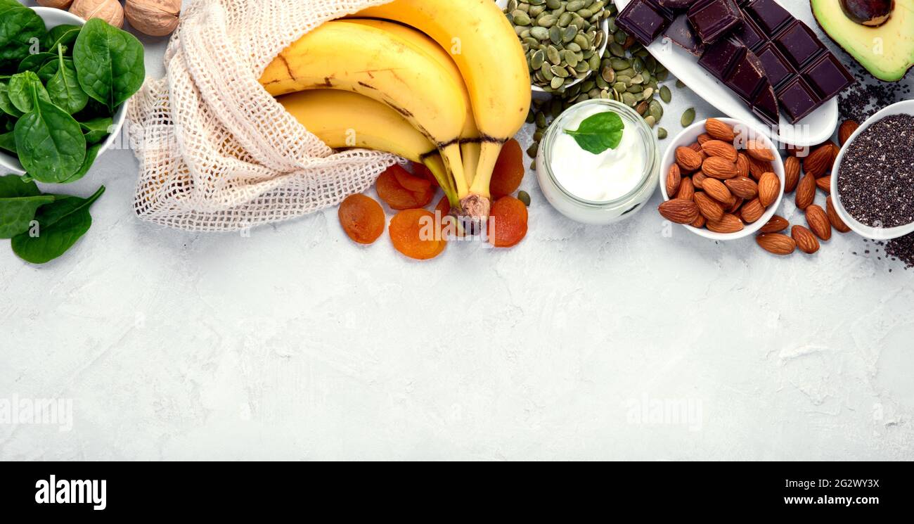 Assortment of products containing magnesium. Healthy diet food. Top ...