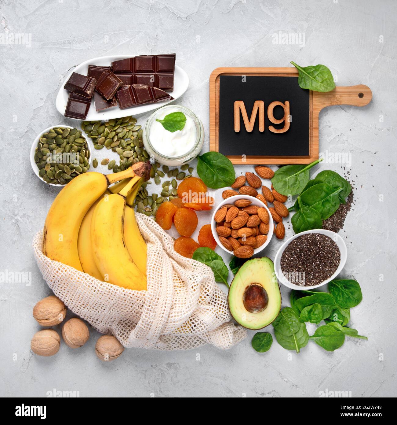 Assortment of products containing magnesium. Healthy diet food. Top ...