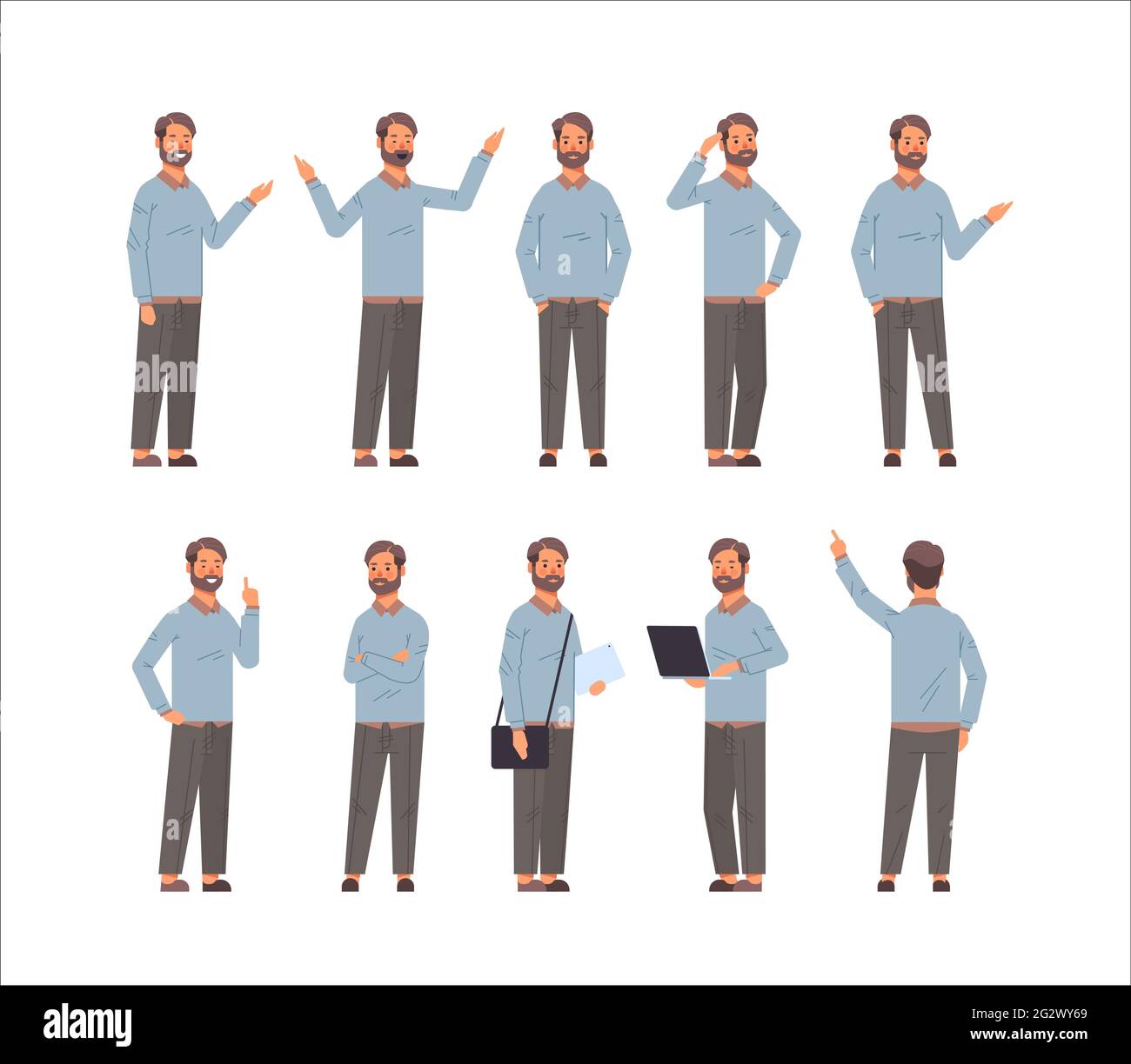 set businessman in different poses gesture emotions and body language ...