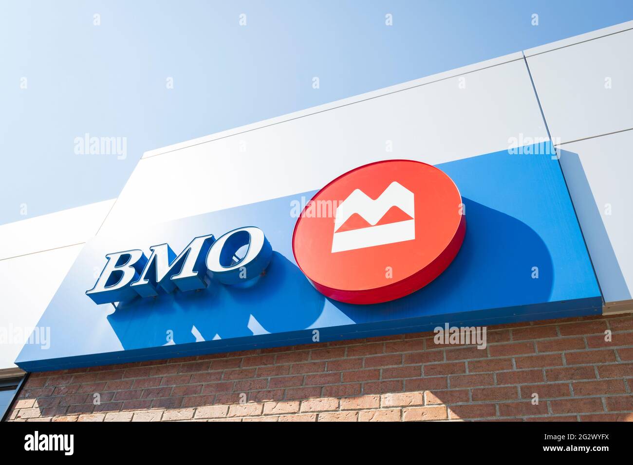 BMO logo is on a building. Bank of Montreal or BMO is a Canadian ...