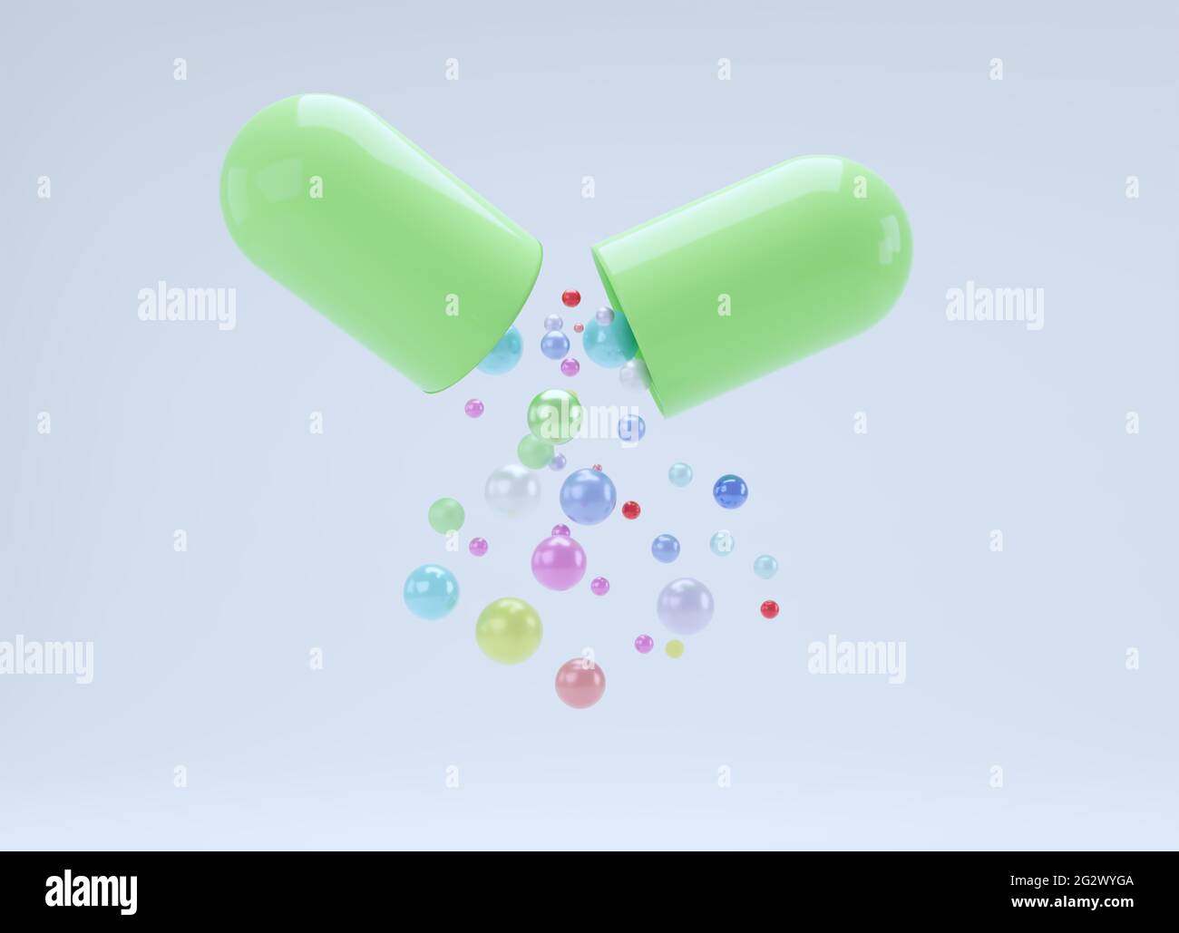 Abstract Green capsule supplement with dispersed particles rich in ...