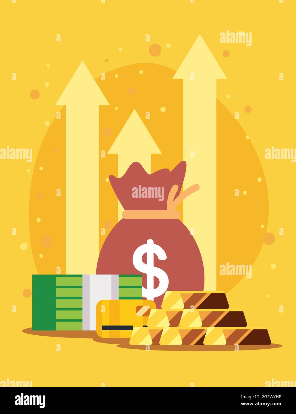 gold ingots with money and arrows up Stock Vector Image & Art - Alamy